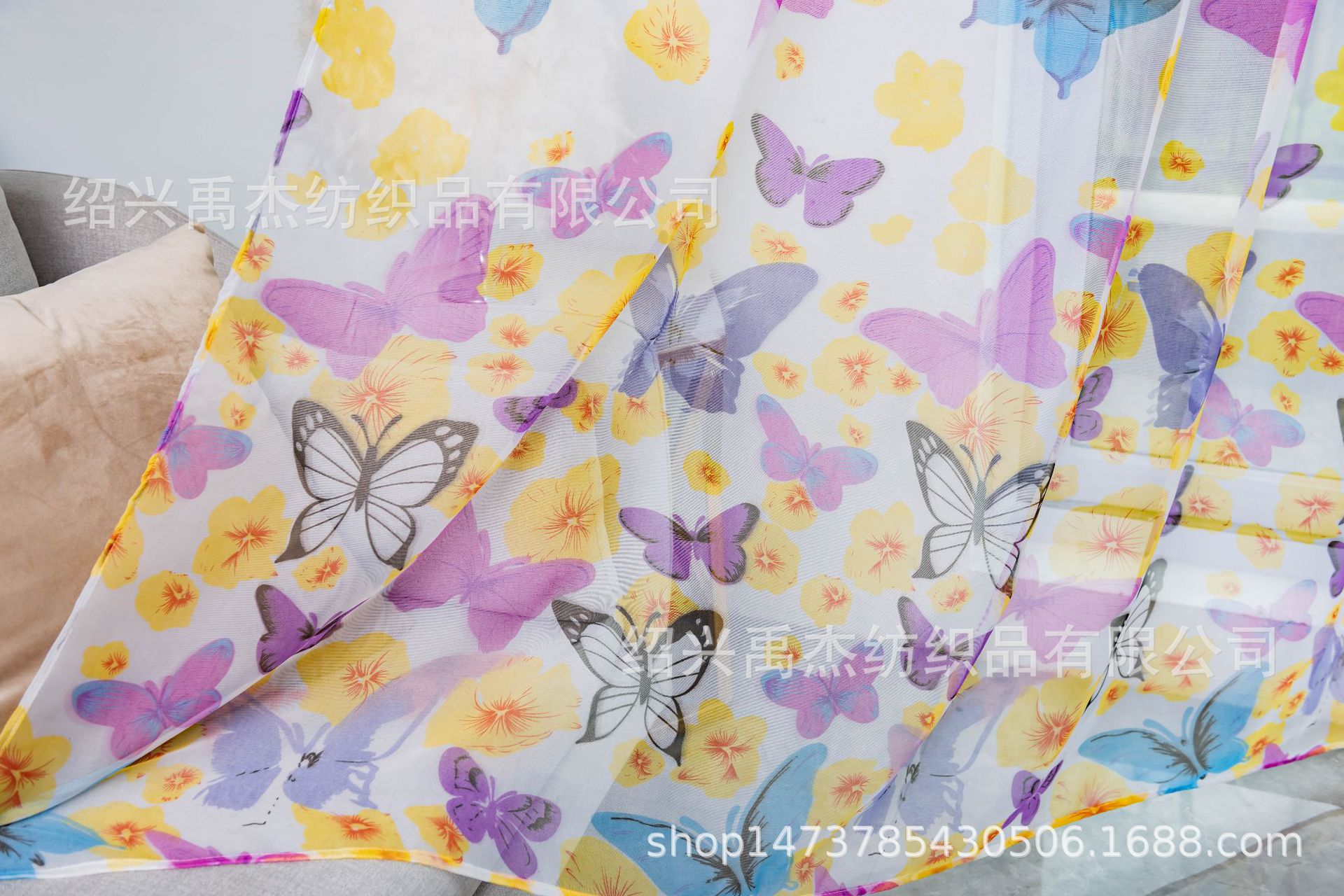Factory supply autumn new printing big butterfly finished curtain ...