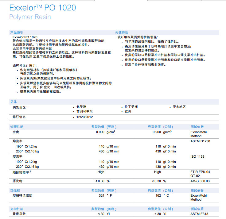 马来酸酐接枝聚丙烯树脂PP Exxelor PO 1020 埃克森-阿里巴巴