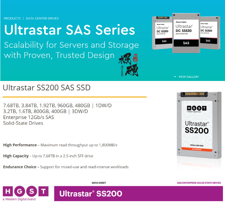 西数HGST Ultrastar SS200 7.68T 2.5寸SAS企业级SSD固态硬盘_深圳零一数码科技有限公司