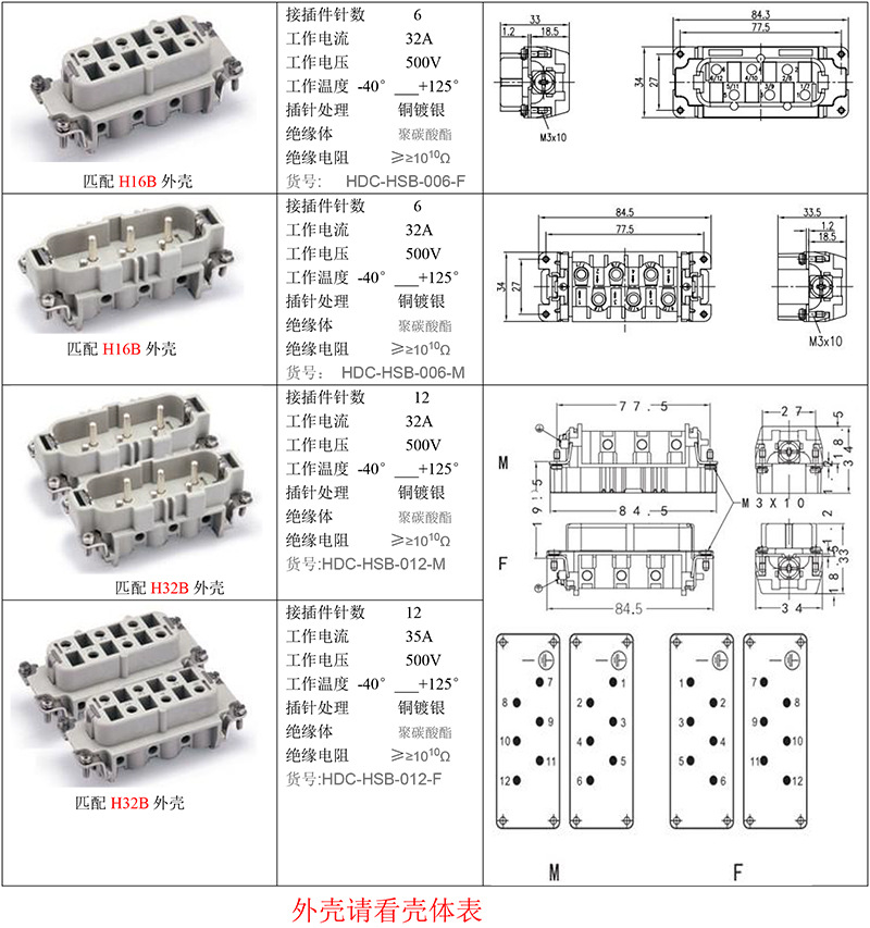 厂家直供应重载插头 矩形航空插头 6芯重载连接器HDC-HSB-006-阿里巴巴