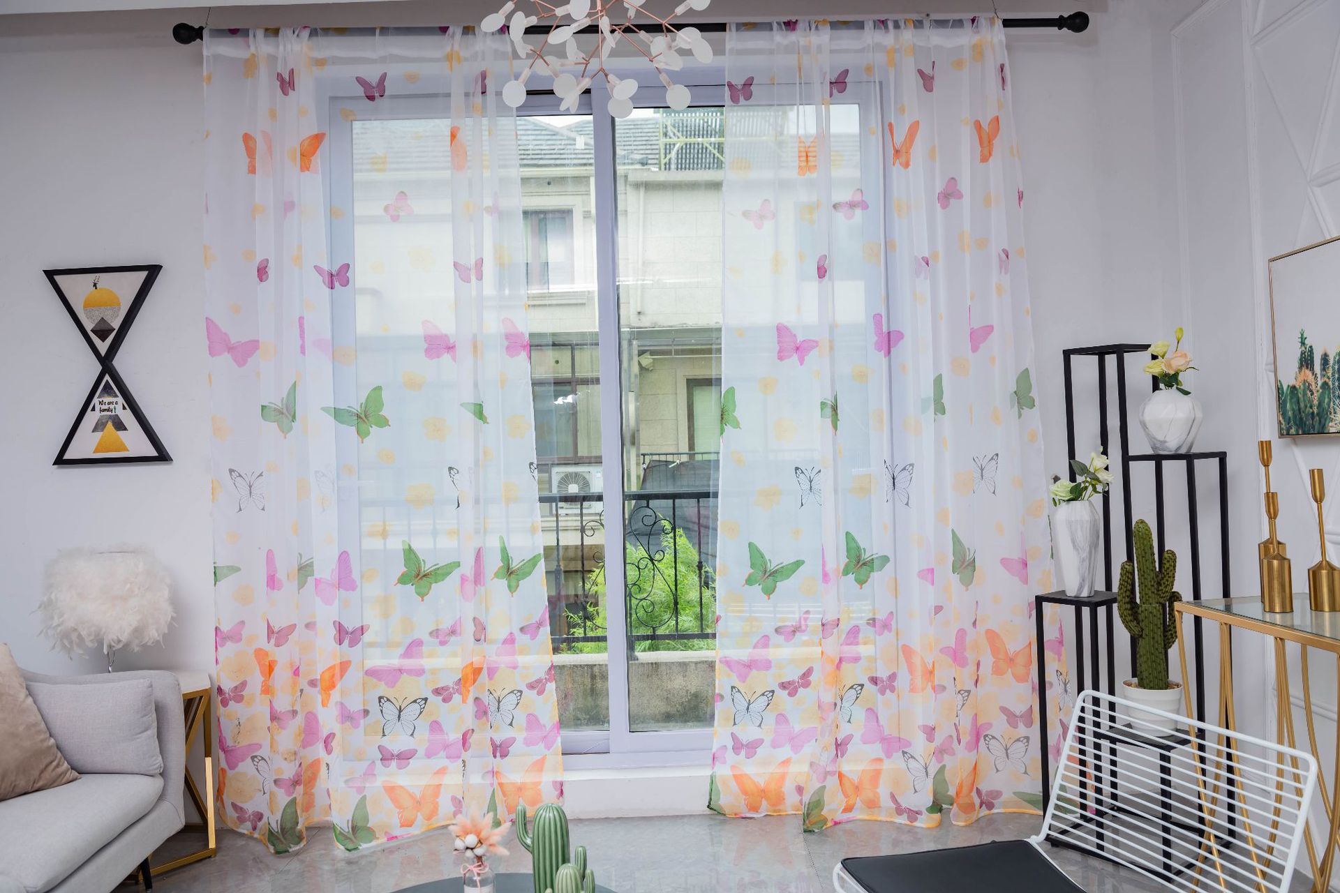 Factory supply autumn new printing big butterfly finished curtain ...