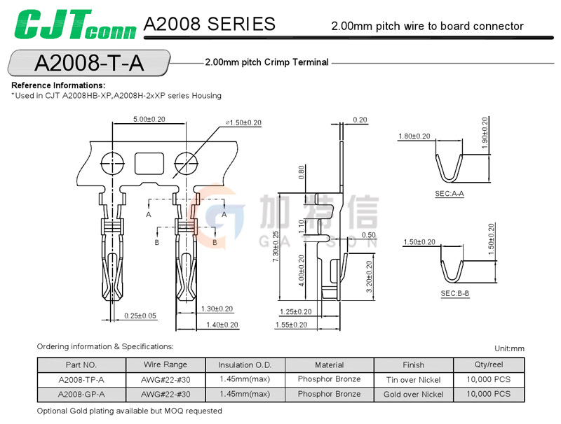A2008-TP-A 连接器原装正品 压线端子 间距P=2.0MM-阿里巴巴