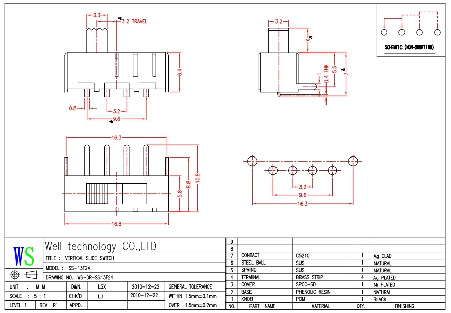 卧式3档拨动开关SS-13F24侧拨滑动开关1P3T,Slide Switch DIP90°-阿里巴巴