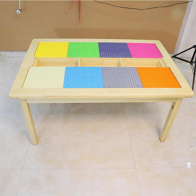 儿童积木桌实木多功能益智游戏桌幼儿玩具桌大小颗粒兼容乐高桌子-阿里巴巴