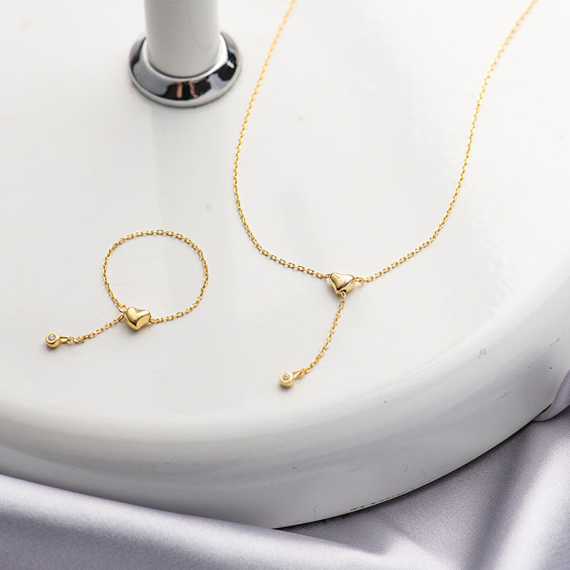 日式轻奢 爱心Y型可调节 纯银s925电镀18k金 项链 镶钻爱心锁骨链-阿里巴巴