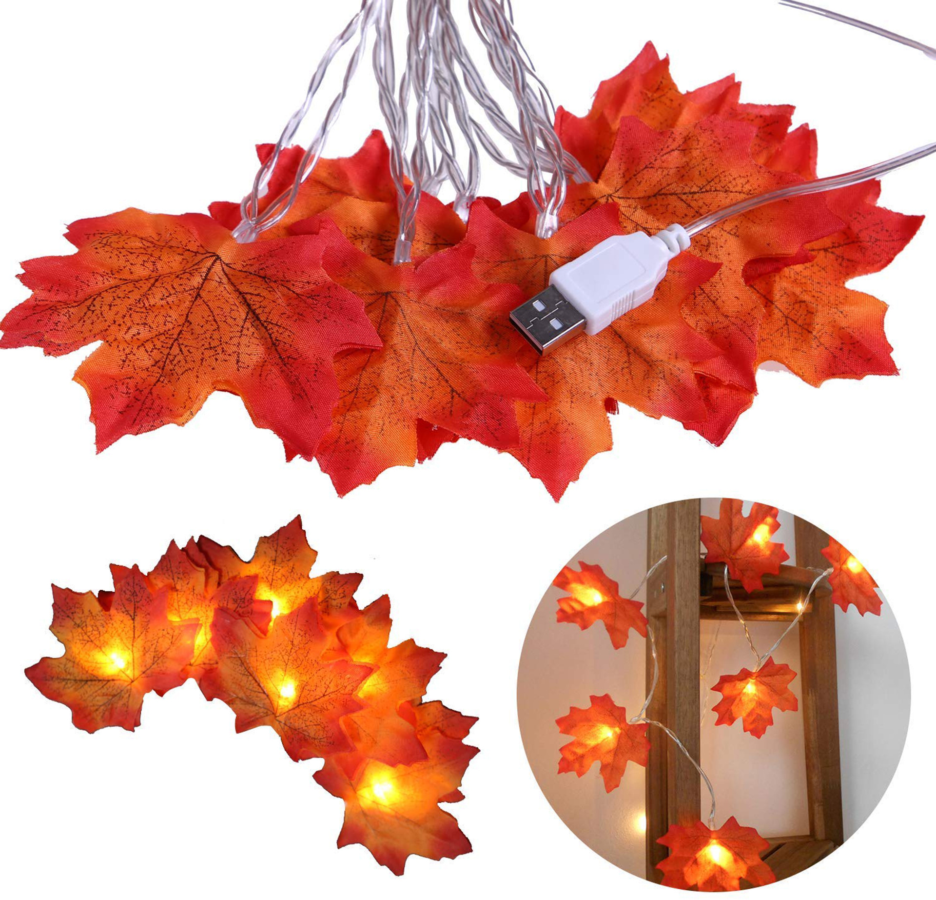 LED string lights fabric maple leaf lights Thanksgiving autumn harvest ...