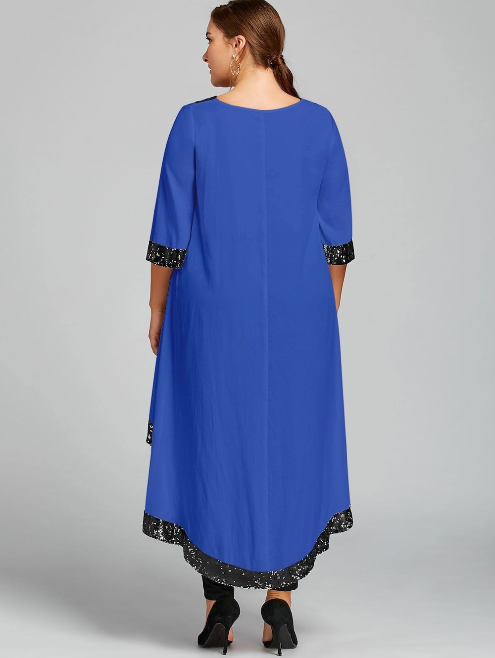 European and American loose irregular solid color bright silk patchwork dress - ShopShipShake