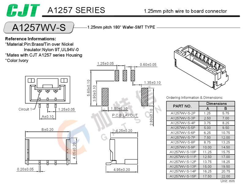 A1257WV-S-8P 连接器 GH1.25mm立式贴片 8PIN 针座连接器-阿里巴巴