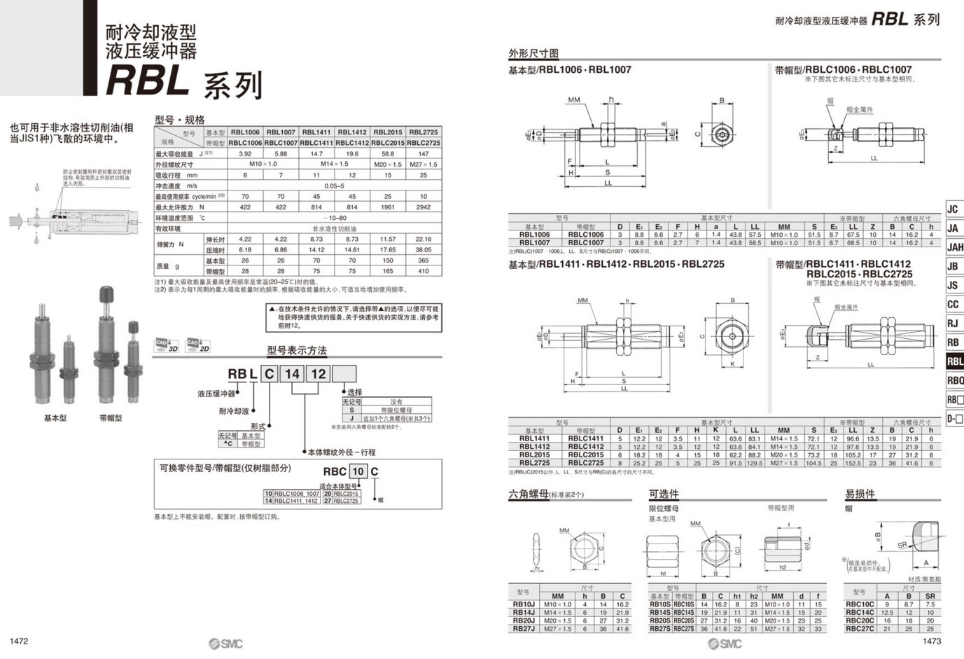 SMC耐冷却液型缓冲器RBL1006/RBL1007/RBL1411/RBL1412/RBL2015-阿里巴巴