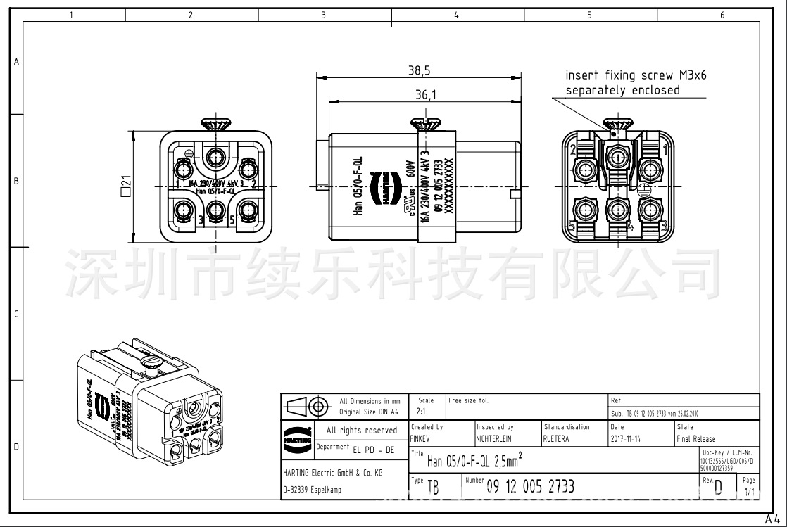 HARTING 09120052733 Han-Q5/0-F-QL 16A/230V/400V/4KV3原装现货-阿里巴巴