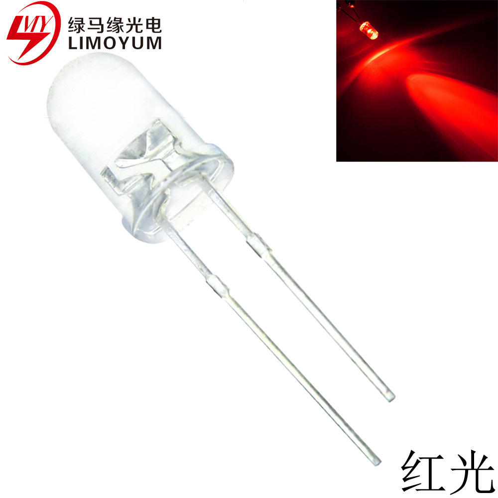 F5红光发光二极管 LED灯珠红色5MM 620-630NM 高亮白发红灯珠-阿里巴巴