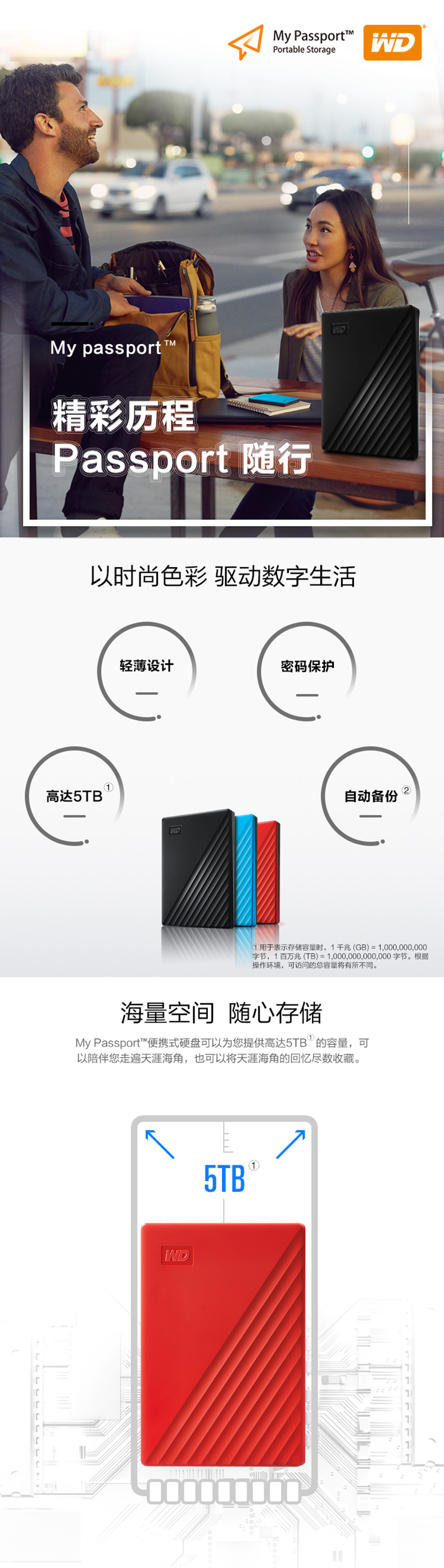 WD/西部数据My passport随行版1T 2T 4T 5T 6T移动硬盘USB3.0加密-阿里巴巴