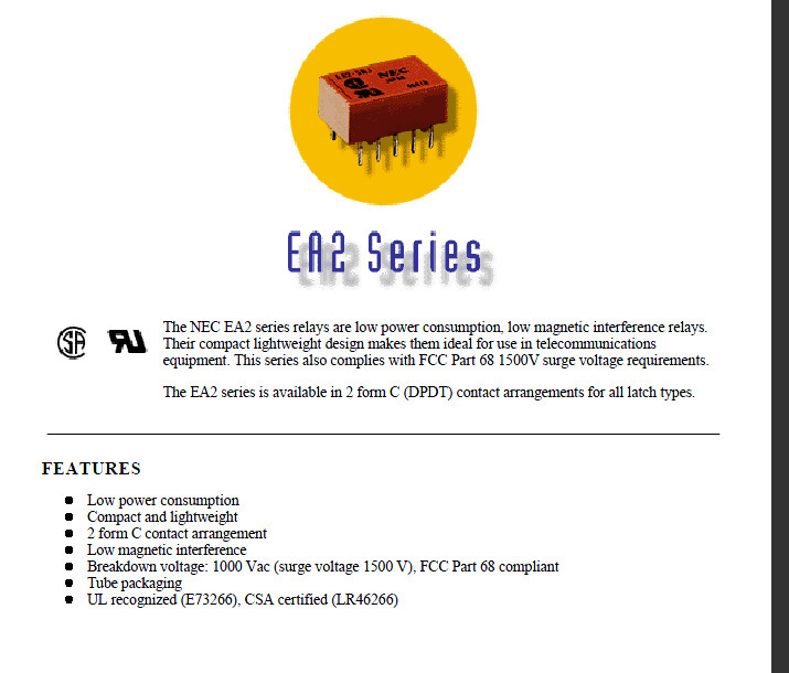 EA2-5NU EA2-12NU 日本NEC/NEXEM继电器10脚1A双开双闭全新 替TQ2-阿里巴巴