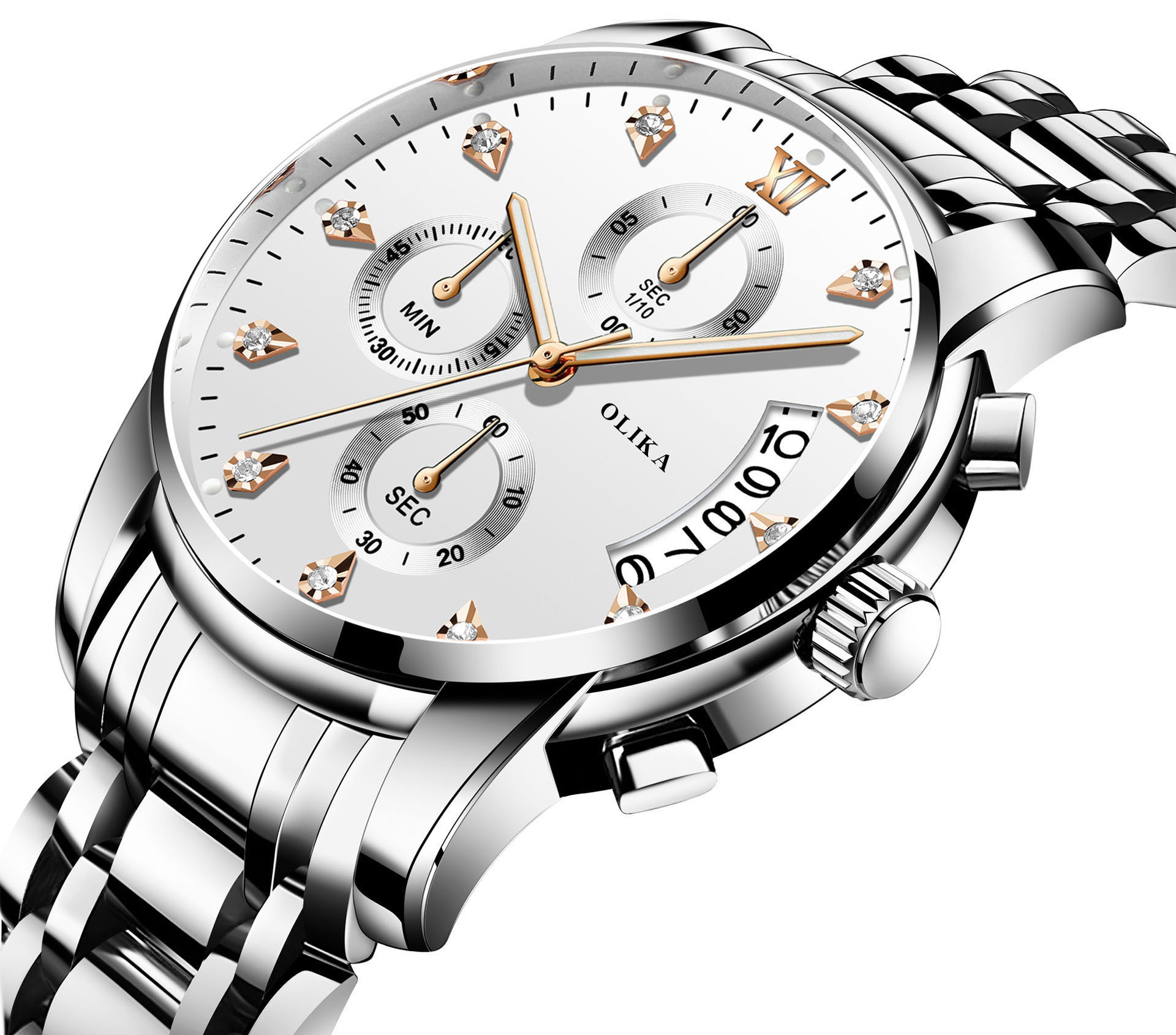 Olika/olika fashion waterproof men's watch seven beads solid steel band ...