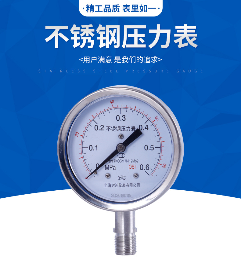 Y100BF YN100BF耐腐蚀304不锈钢充油耐震真空负压油压氨用压力表-阿里巴巴