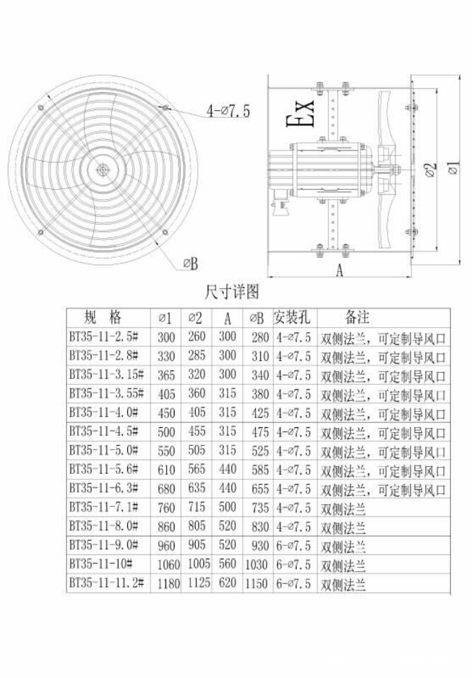 BT35-11-5#5.6#6.3#7.1#防爆轴流风机大功率工业风机380V固定式-阿里巴巴