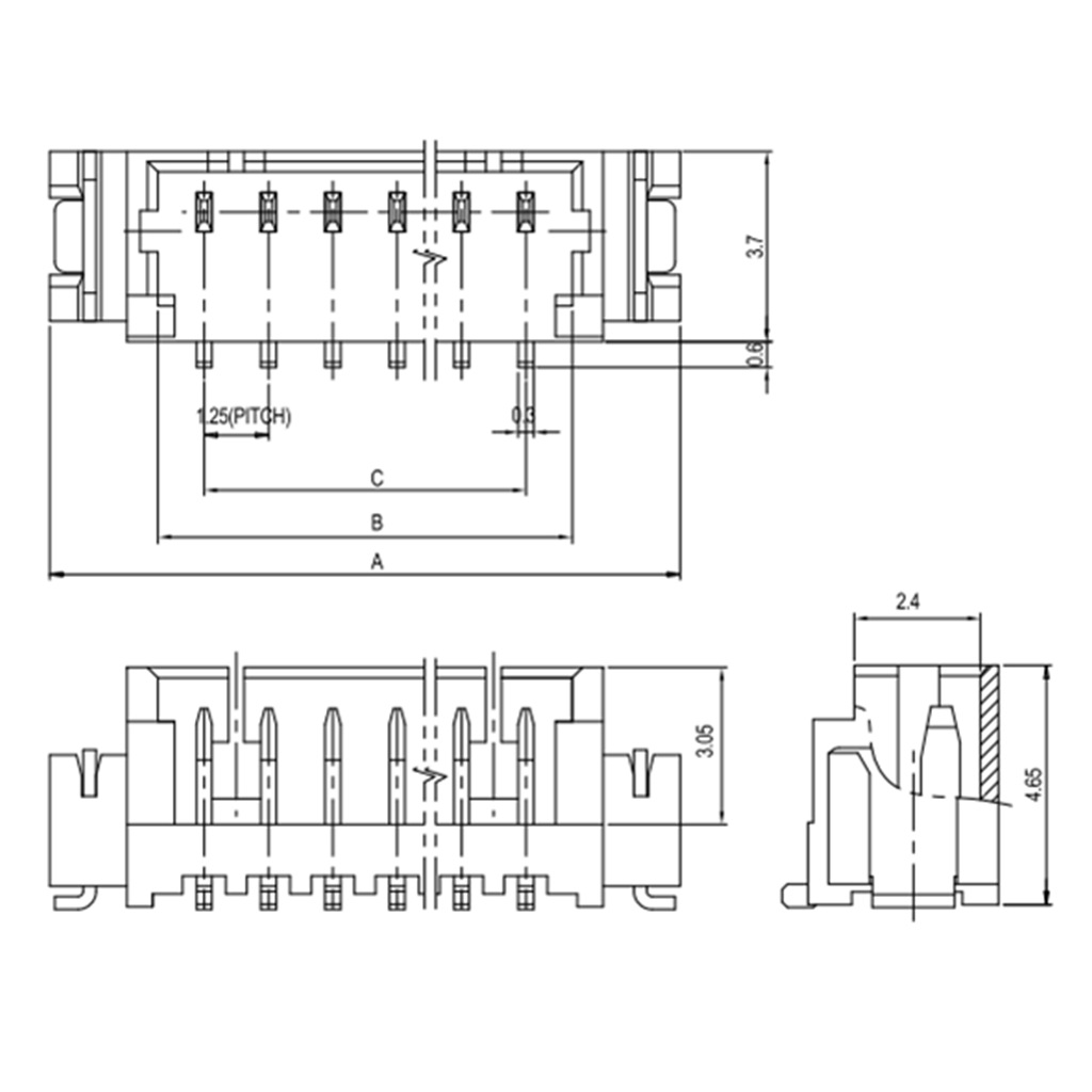 针座12505WS-05(P) 1.25mm间距 5PIN 立式贴片 立贴座子-阿里巴巴