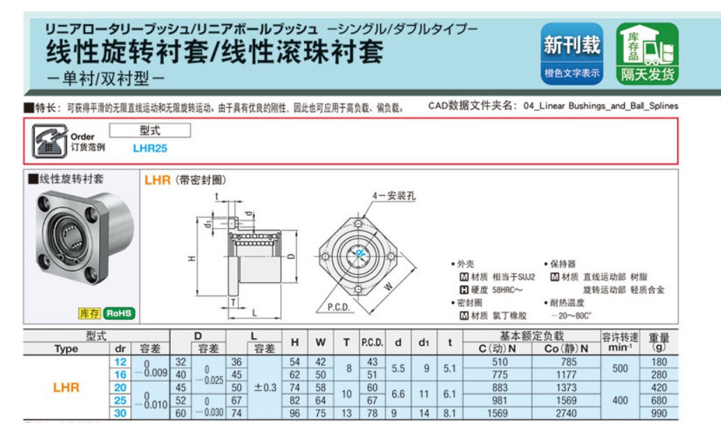 日本米思米MISUMI线性旋转衬套LHR12/LHR16/LHR20/LHR25/LHR30-阿里巴巴