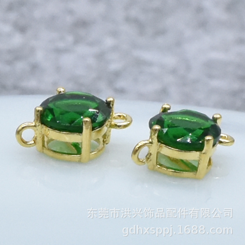 洪兴金DIY饰品铜圆形锆石爪钻微镶挂坠项链手链配件双吊8MM A810-阿里巴巴