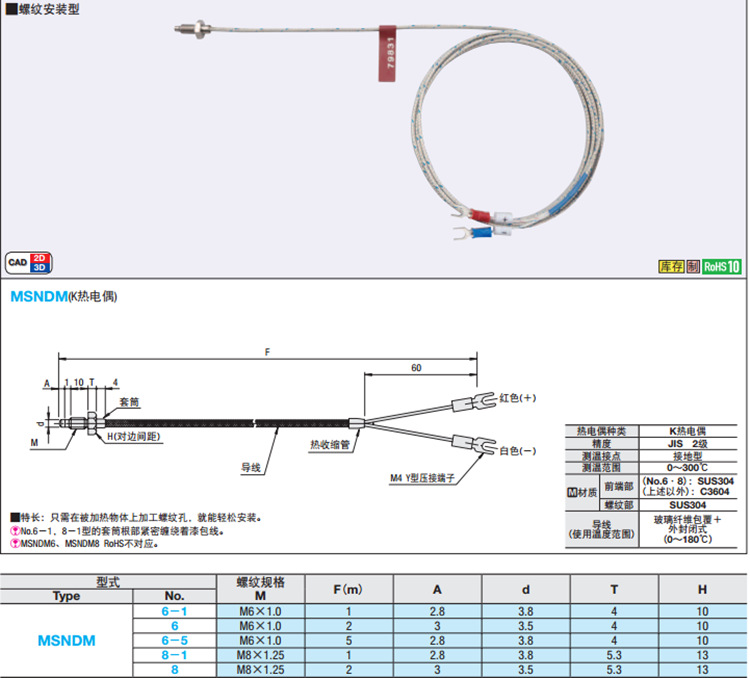 MISUMI标准螺纹型温度传感器MSNDM6 MSNDM8-阿里巴巴