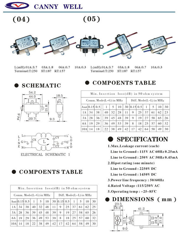 肯尼威单相EMI滤波器 CW1B-10A-T 10A CW1B-06A-T 6A 电源滤波器-阿里巴巴