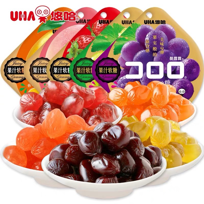 UHA悠哈味觉糖水果汁软糖酷露露52g*6袋零食品橡皮糖果网红QQ软糖-阿里巴巴