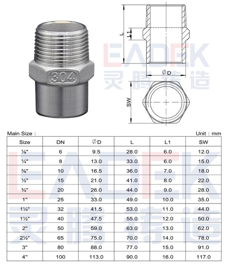 304不锈钢焊接六角外丝 外螺纹单头外丝316铸造对焊内接头1寸2寸-阿里巴巴