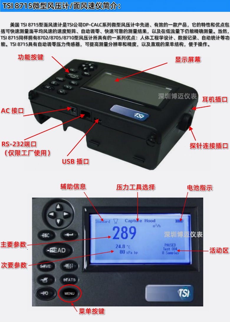 美国TSI 8715 DP-CALC面风速计通风柜风速仪微型风压计-阿里巴巴