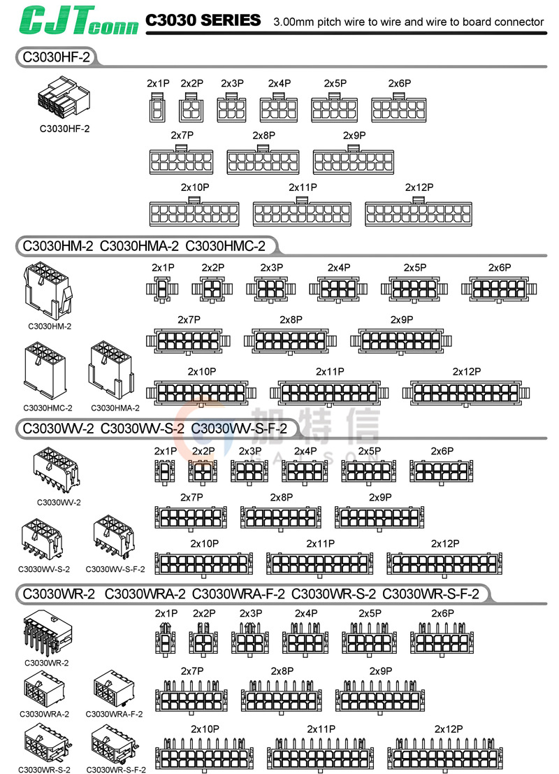 C3030HF-2x4P CJT长江连接器原装 双排4PIN压线端子胶壳 间距3mm-阿里巴巴