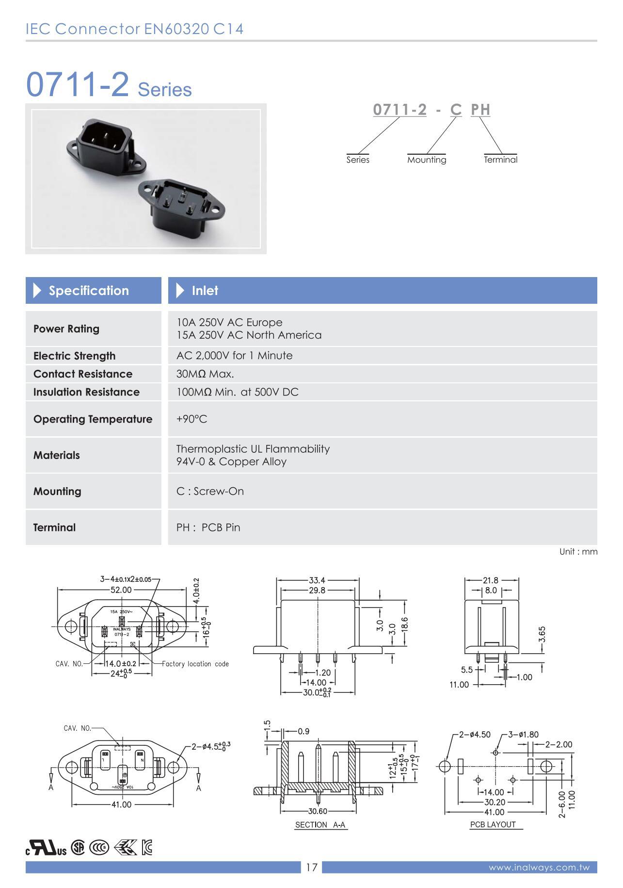 0711-2-CPH力玮Inalways医疗电源焊接式AC插座IEC连接器EN60320-阿里巴巴