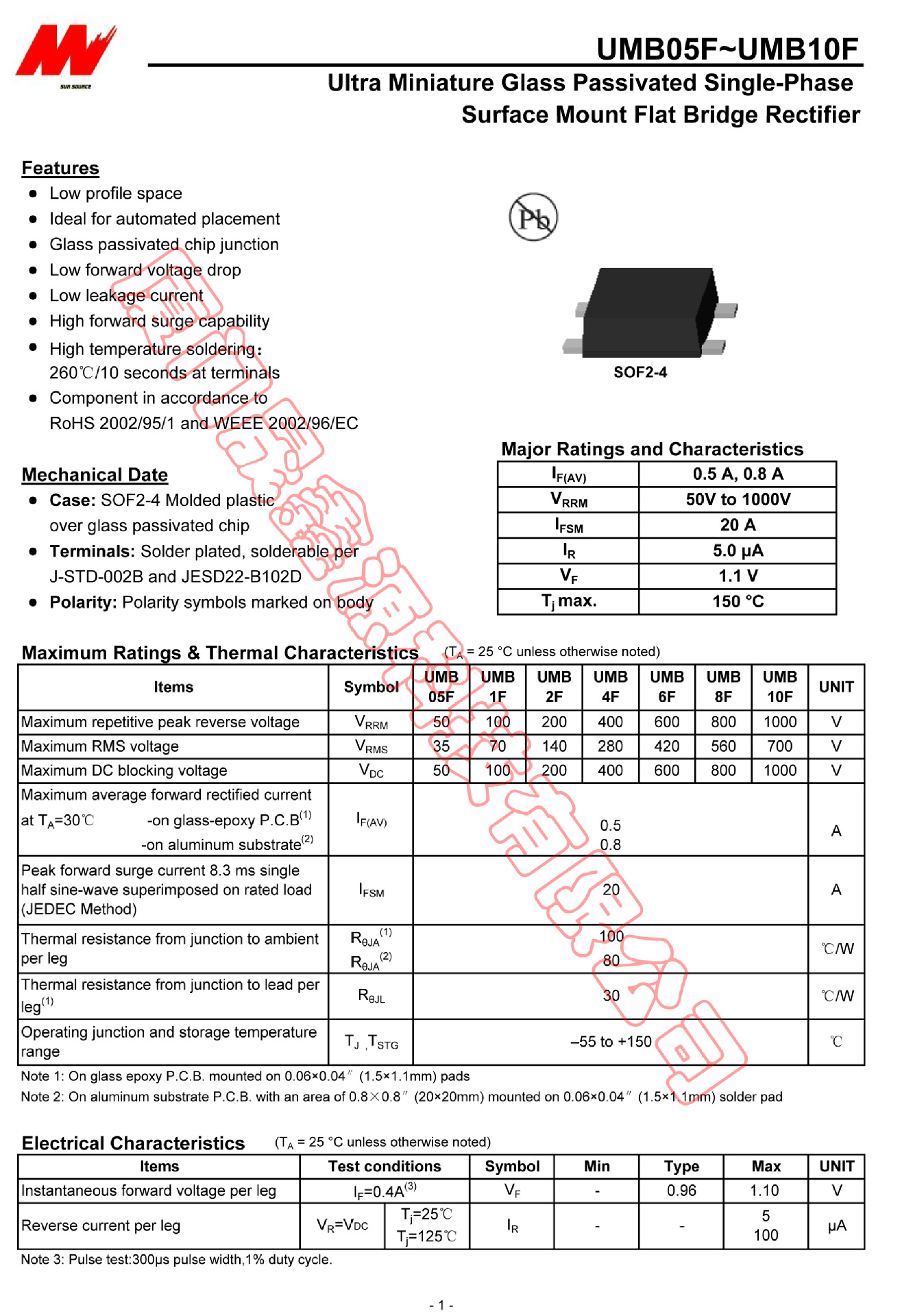 小型整流桥UMB10F 1A 1000V SOF2-4 贴片桥堆 丝印B7-阿里巴巴