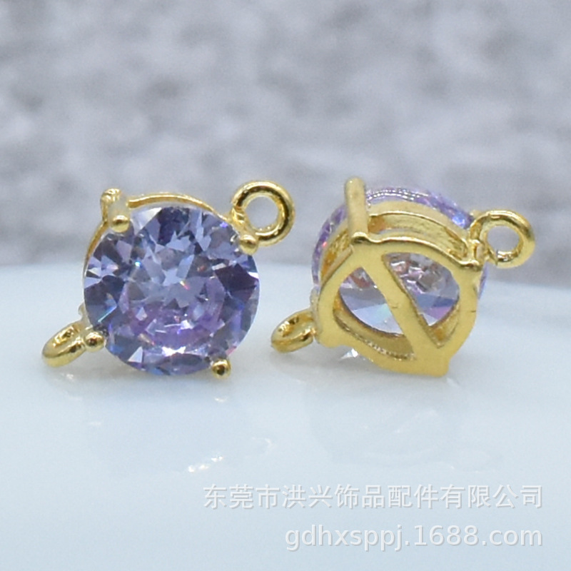 洪兴金DIY饰品铜圆形锆石爪钻微镶挂坠项链手链配件双吊8MM A810-阿里巴巴