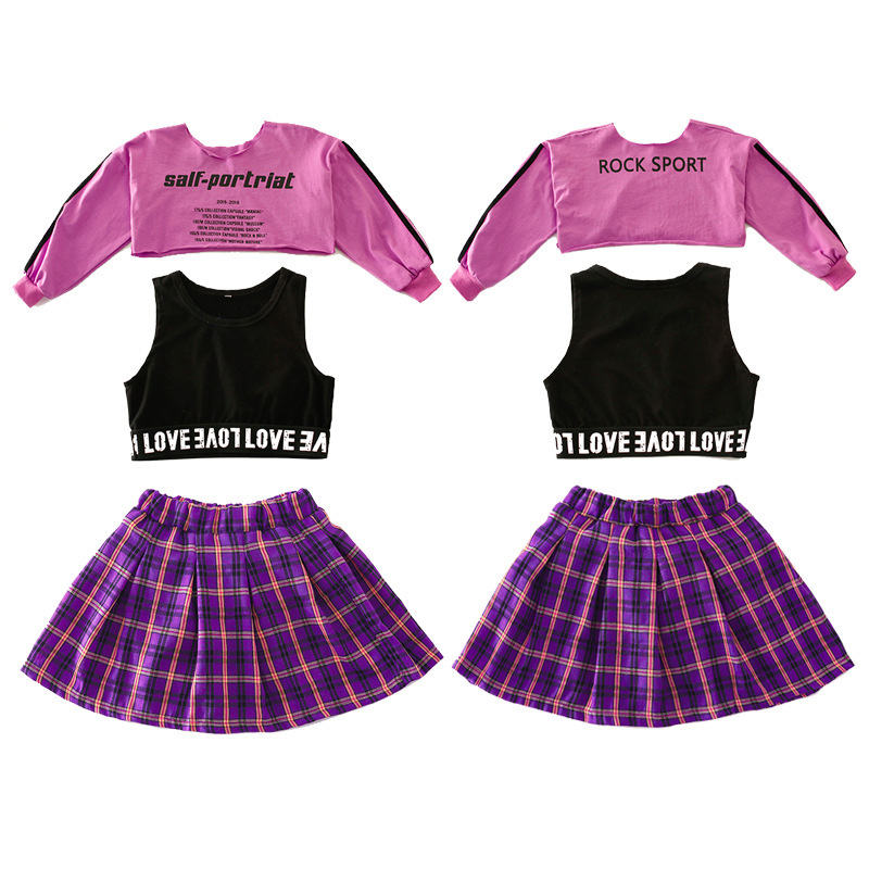 Girl purple plaid aerobics hip hop dance suits female jazz dance ...