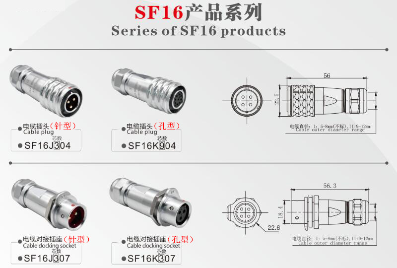 SF1610电缆插头 IP67防水连接器 公母对插快速接头 金属航空插座-阿里巴巴