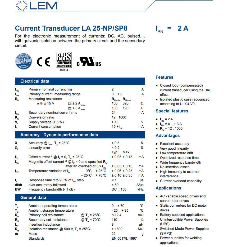 LA25-NP/SP8 LA25-NP/SP7 LEM/莱姆电流传感器霍尔效应互感器全新-阿里巴巴