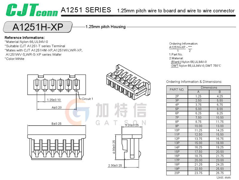 A1251H-6P 连接器原装 6PIN压线端子胶壳 间距P=1.25MM-阿里巴巴