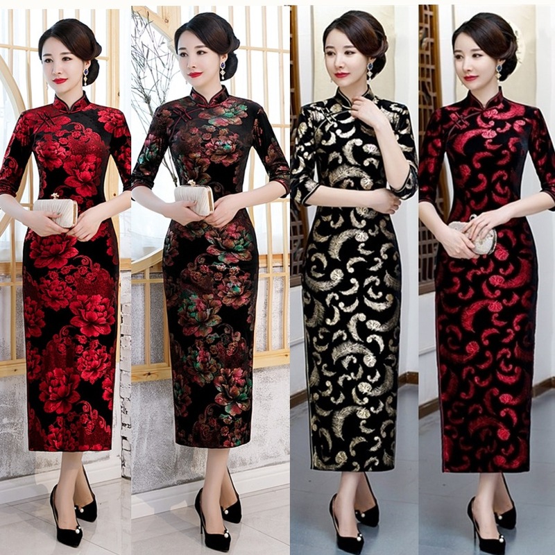 Chinese Dresses Qipao for women robe chinoise cheongsam Cashmere gilded ...