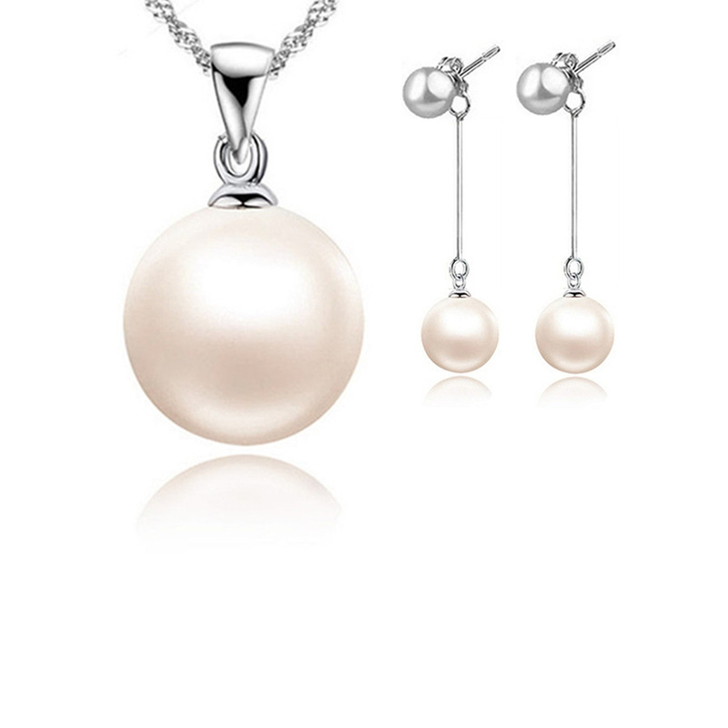 S925 10mm 珍珠耳环水波链 流苏珍珠套装耳钉项链 代发 速卖通-阿里巴巴