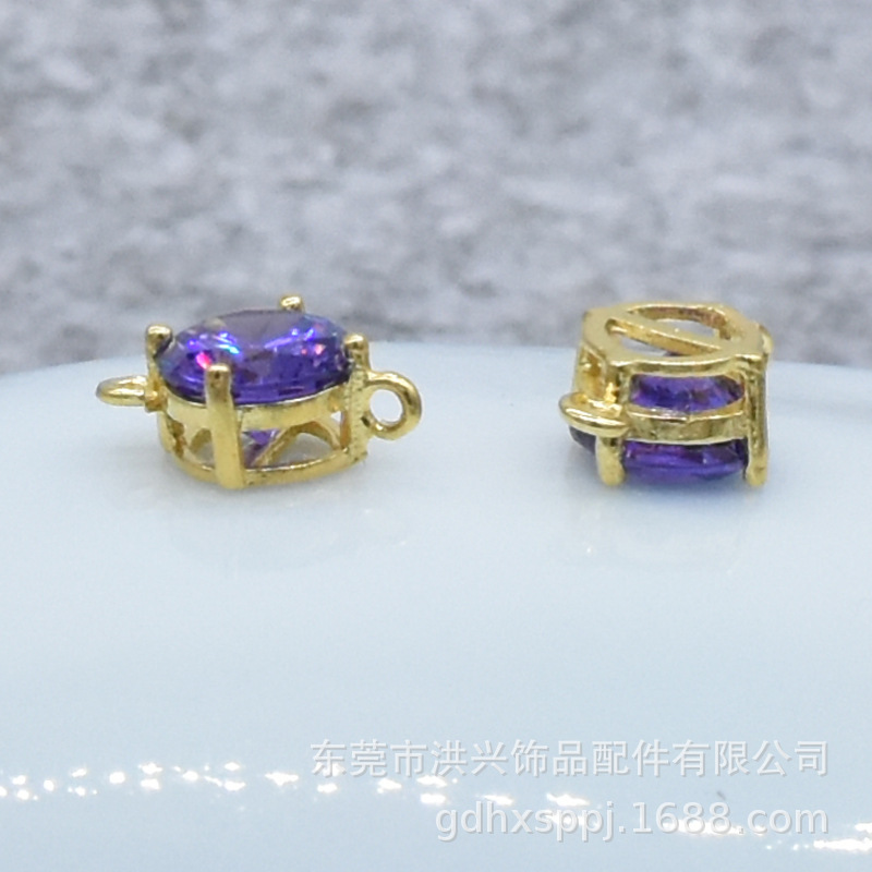 洪兴金DIY饰品铜圆形锆石爪钻微镶挂坠项链手链配件双吊8MM A810-阿里巴巴