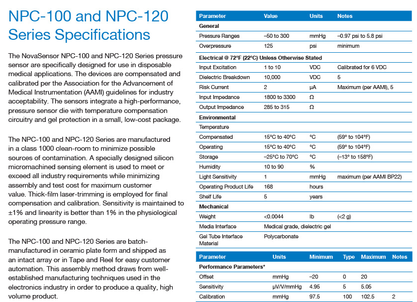 NovaSensor 有创血压-30~300mmHg血压监测压力传感器NPC-100T-阿里巴巴