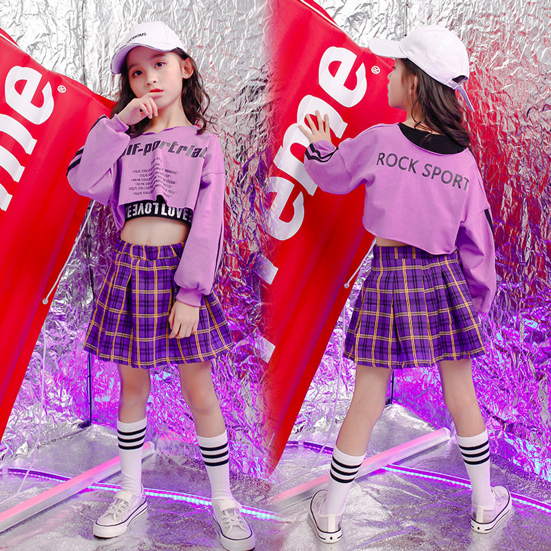 Girl purple plaid aerobics hip hop dance suits female jazz dance ...