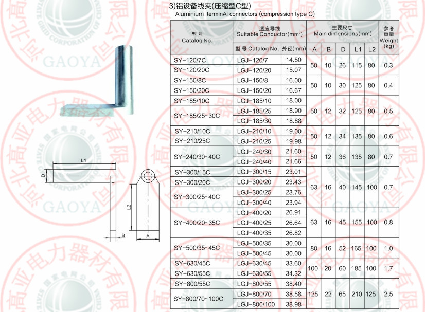 设备线夹 SY-300/25A 压缩型铝线夹LGJ-300/25 挤压铝棒锻压成型-阿里巴巴