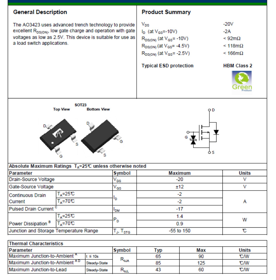 MOS场效应管 AO3423 SOT-23-3L P沟道-20V -2A 丝印AS2V-阿里巴巴
