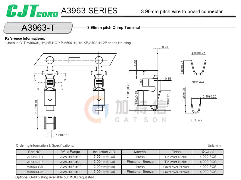 A3963-TP 连接器原装正品 压接端子 间距P=3.96MM-阿里巴巴