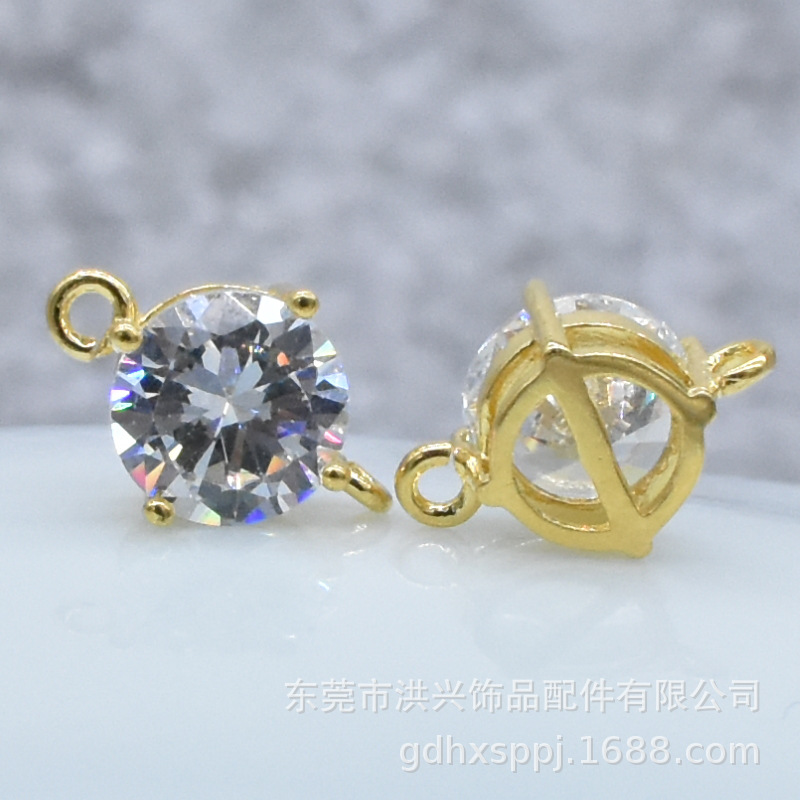洪兴金DIY饰品铜圆形锆石爪钻微镶挂坠项链手链配件双吊8MM A810-阿里巴巴