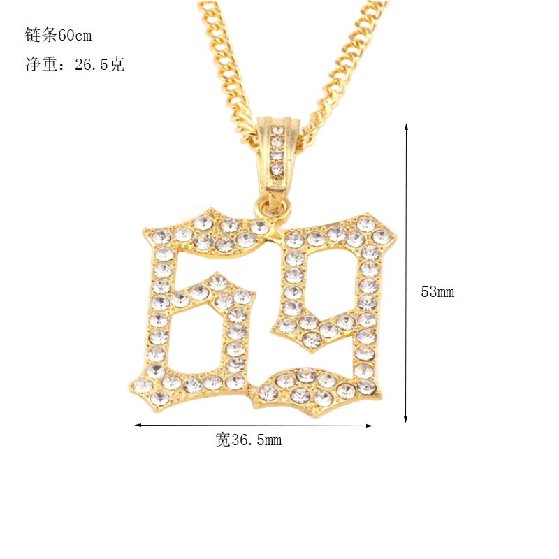 跨境新款饰品批发欧美个性数字69满钻项链男女嘻哈HIPHOP吊坠批发-阿里巴巴