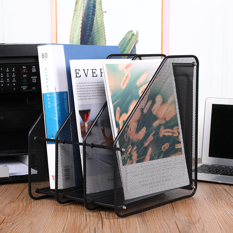 新款金属网状结实耐用三联文件架 多功能办公用品桌面收纳资料框-阿里巴巴