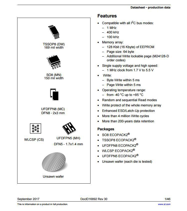 M24128-BRMN6TP 意法半导体ST品牌EEPROM存储器原装现货配单-阿里巴巴