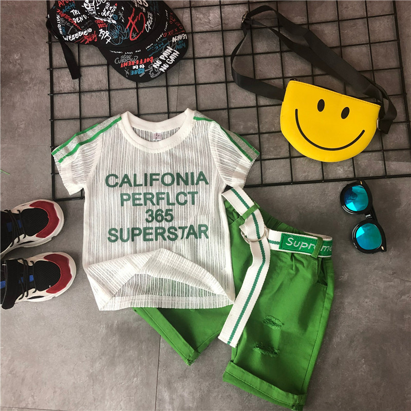 男童短袖T恤2025夏季网格镂空上衣中小童短袖C68010短裤12135套装-阿里巴巴