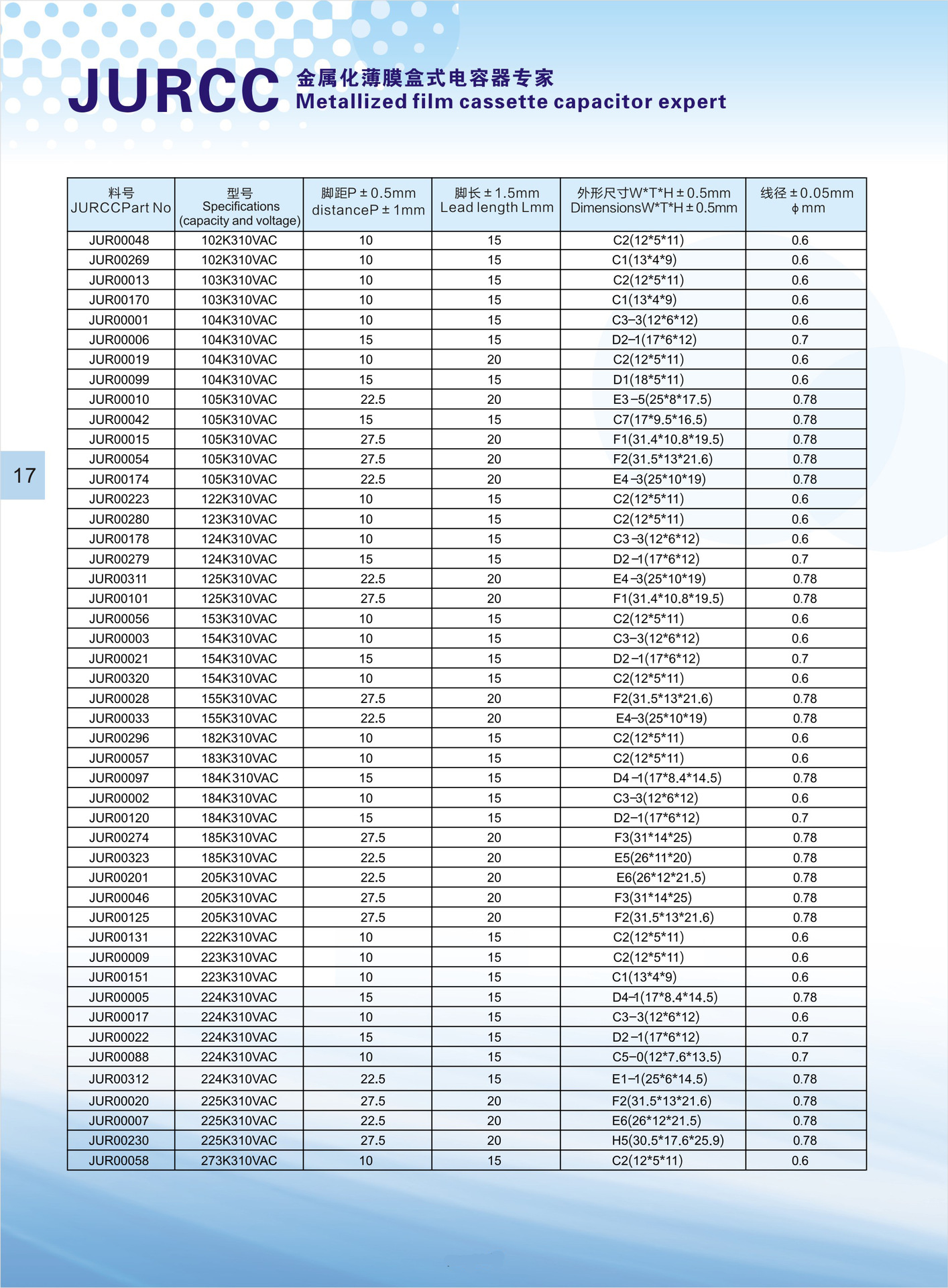 JURCC X2安规电容 X2-823K310V（12*6*12) 容量：0.082uf-阿里巴巴